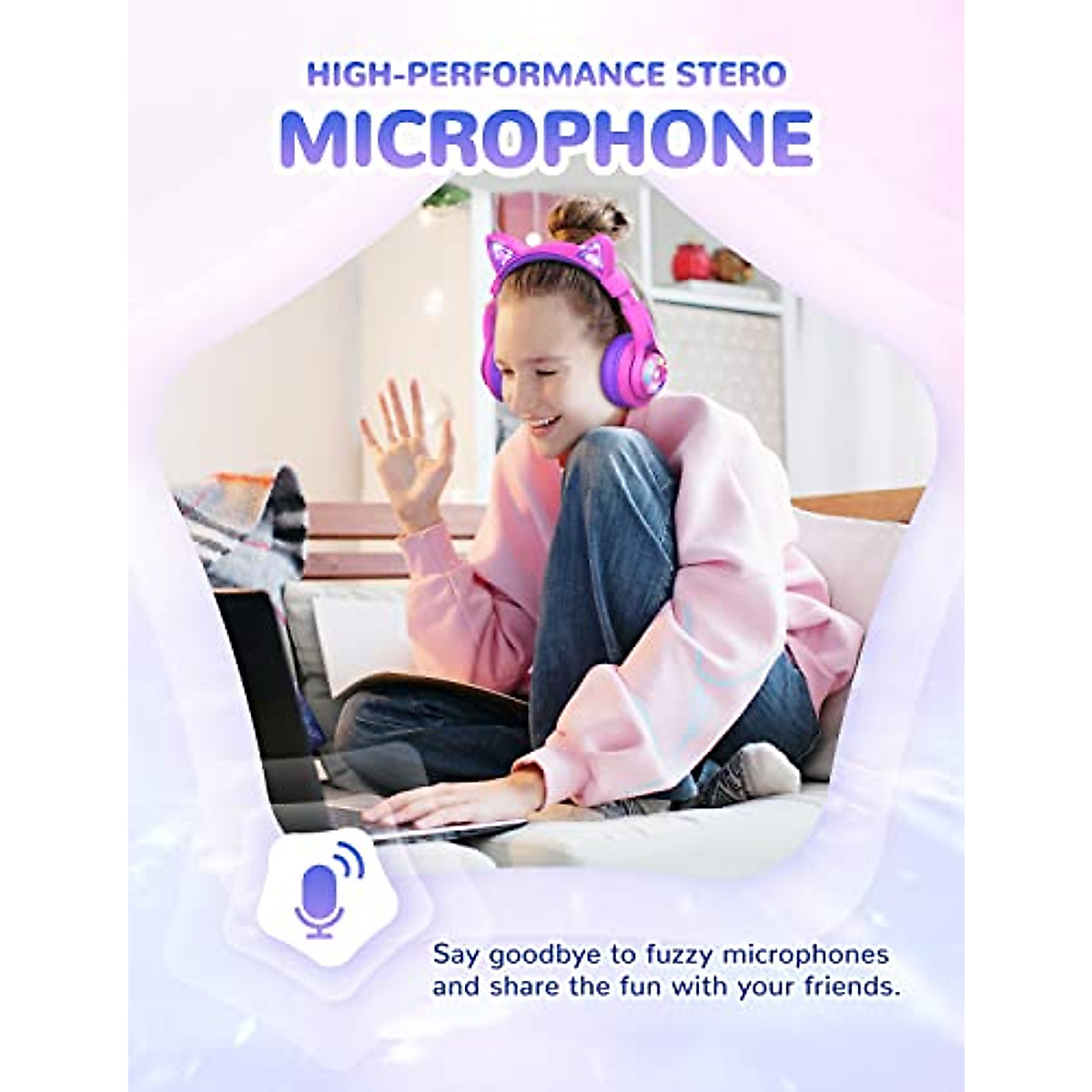 iClever Cat Ear Kids Bluetooth Headphones, LED Lights Up, 74/85/94dB Volume Limited, 50H Playtime,Bluetooth 5.2, USB C,Kids Headphones Wireless Over Ear for Travel iPad Tablet, Meow Macaron-Hot Pink