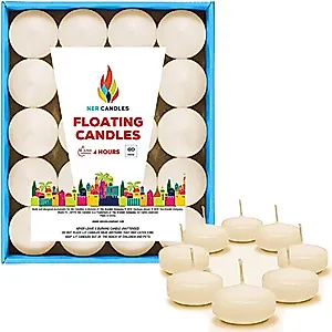The Dreidel Company Unscented Floating Candles, Set of Ivory Floating Tea Lights Candles with Nice and Smooth Flame, Party Accessories (60-Pack)