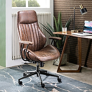ovios Ergonomic Office Chair,Modern Computer Desk Chair,high Back Suede Fabric Desk Chair with Lumbar Support for Executive or Home Office (Dark Coffee)