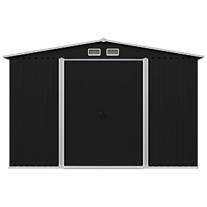 FAMIROSA Garden Storage Shed Double Sliding Doors Outdoor Tood Shed Patio Lawn Care Equipment Pool Supplies Organizer Storage Cabinet Backyard Garden Shed Tool Sheds Anthracite 101.2 x 80.7 x 70.1inch