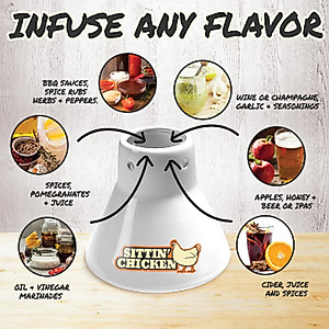 Sittin' Chicken Ceramic Beer Can Steamer & Roaster- Easily Infuse Marinade & Sauce Flavors Into Your Meat- Wide Ceramic Base for Oven or Grill Use- Easy Meal Prep for Christmas Meals & Holiday Parties