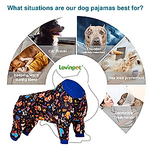 LovinPet Full Onesie for Large Dog, Lightweight Stretchy Fabric, Woodland Musicians Black Print Dog Pajamas, UV Protection, Lage Breed Dog Jammies, Pet PJ's/XXL