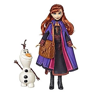 Disney Frozen Anna Doll with Buildable Olaf Figure & Backpack Accessory, Inspired by 2 Movie, Brown