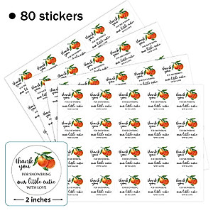 80 Pieces Cute Round Orange Thank You Stickers, Wedding Bridal Shower Birthday Party Fruit Orange Themed Party Gift Wrap Bag Label Decorations