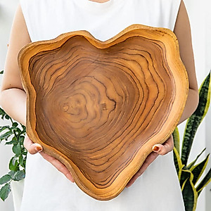 Rainforest Bowls 12" Amoeba Javanese Teak Wood Platter- Uniquely Shaped to Show Off Tree Ring Pattern- Ultra-Durable, Hot & Cold Friendly- Exclusive Custom Design Handmade by Indonesian Artisans
