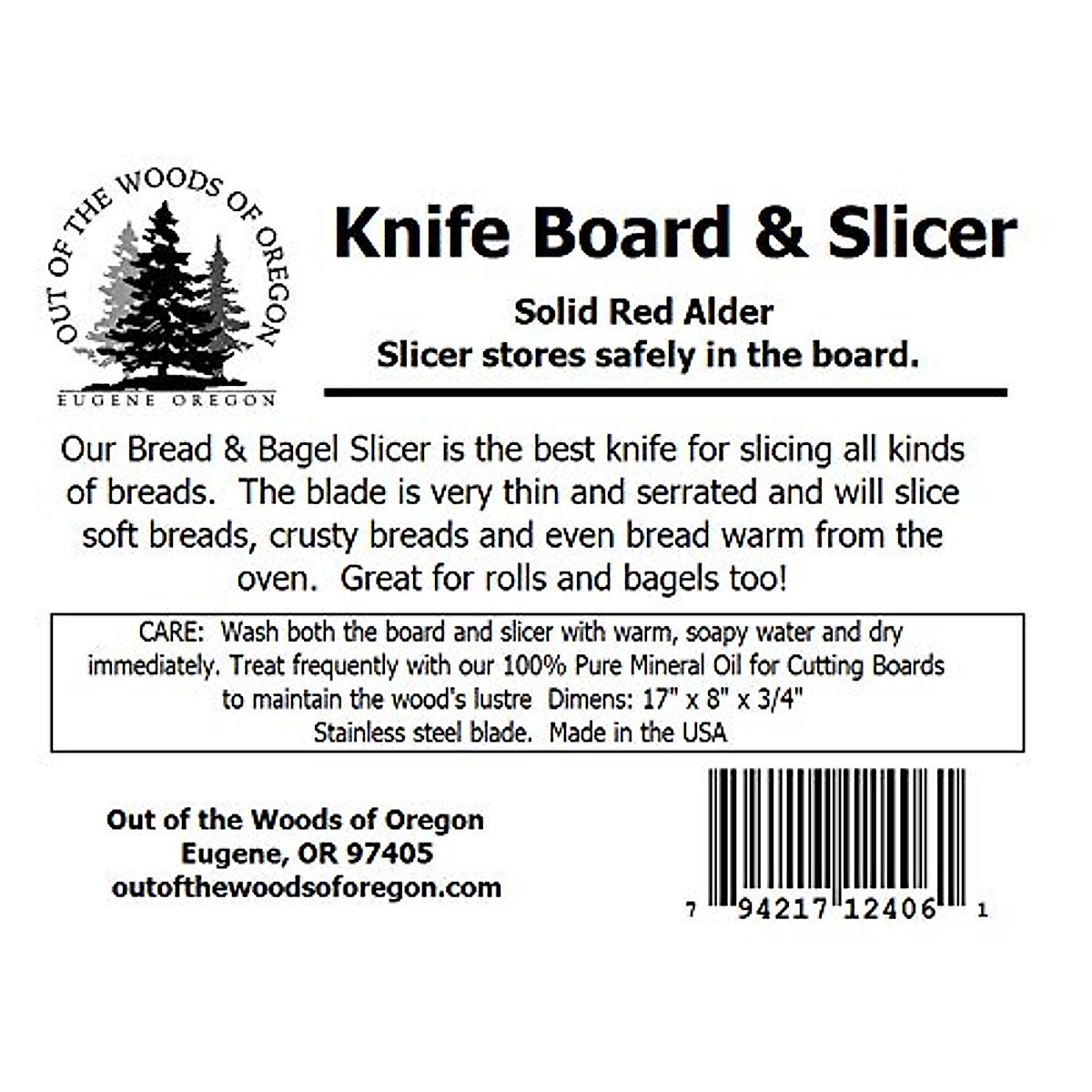 Out of the Woods of Oregon Solid Red Alder Knife Board and Bread Slicer Set for Slicing Home-made Bread