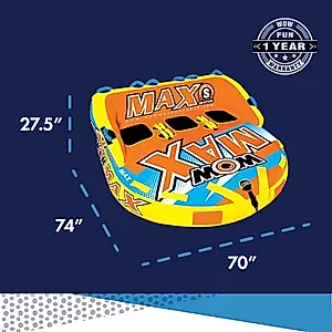 WOW Sports - Max Inflatable Towable Deck Tube - Boating Accessory - Fits Kids & Adults - Up To 3 Riders