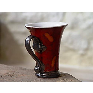 Pottery Coffee Mug, Cat Mug, Red Mug with Unique Hand Painted Decoration