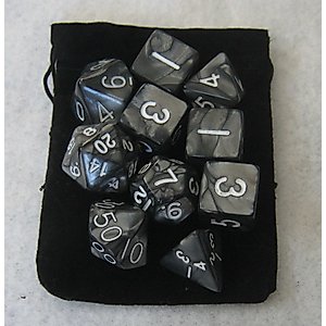 Smoke Black RPG D&D Dice Set: 7 + 3d6 = 10 polyhedral die plus bag! by Dave's Dice
