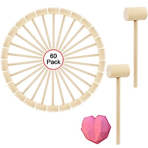 DEAYOU 60 PCS Mini Wooden Hammers Mallets, Crab Mallet Wood Hammer for Chocolate, Breakable Hearts, Small Multi-Purpose Hardwood Cracking Tool Beating Gavel for Lobster, Seafood, Shellfish, Crafts