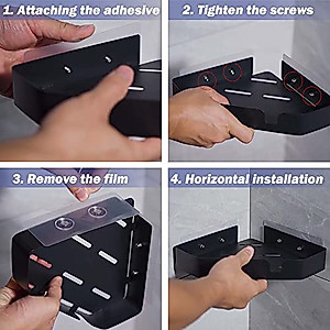 Wanlidor Corner Shower Caddy with Soap and Tower Holder 4 Movable Hooks,Stainless Steel 4-Pack Black Adhesive Shower Oraganizer Shower Shelves for Bathroom Kitchen Storage(No Driling or Drilling)