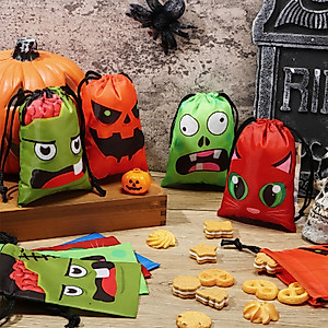 Paterr 16 Pcs Halloween Favor Bags Halloween Small Drawstring Bag Ghost Favor Bags Pumpkin Treat Goodie Bag Halloween Party Bags for Halloween Birthday Party Decor, 7x10 Inch