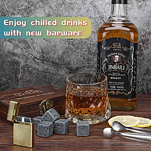 facertuey Whiskey Stone Gift Set, Whiskey Gifts for Men,, Granite Chilling Whisky Rocks,Paired with Scotch, Cognac, Would be A Great Choice.