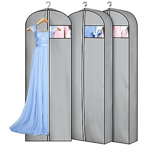 MISSLO 4" Gusseted Garment Bags for Hanging Clothes 65" Dress Bags for Gowns Long Waterproof Dress Cover for Closet Hanging Clothes Storage Bag, 3 Packs