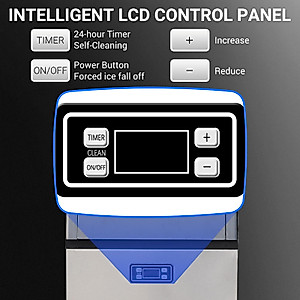 Commercial Ice Maker, 100 lbs/24h Ice Maker, Commercial Ice Maker Machine with LCD Panel, Commercial Ice Machine with 33lbs Ice Storage Capacity Ideal for Restaurant, Home and Offices, Stainless Steel