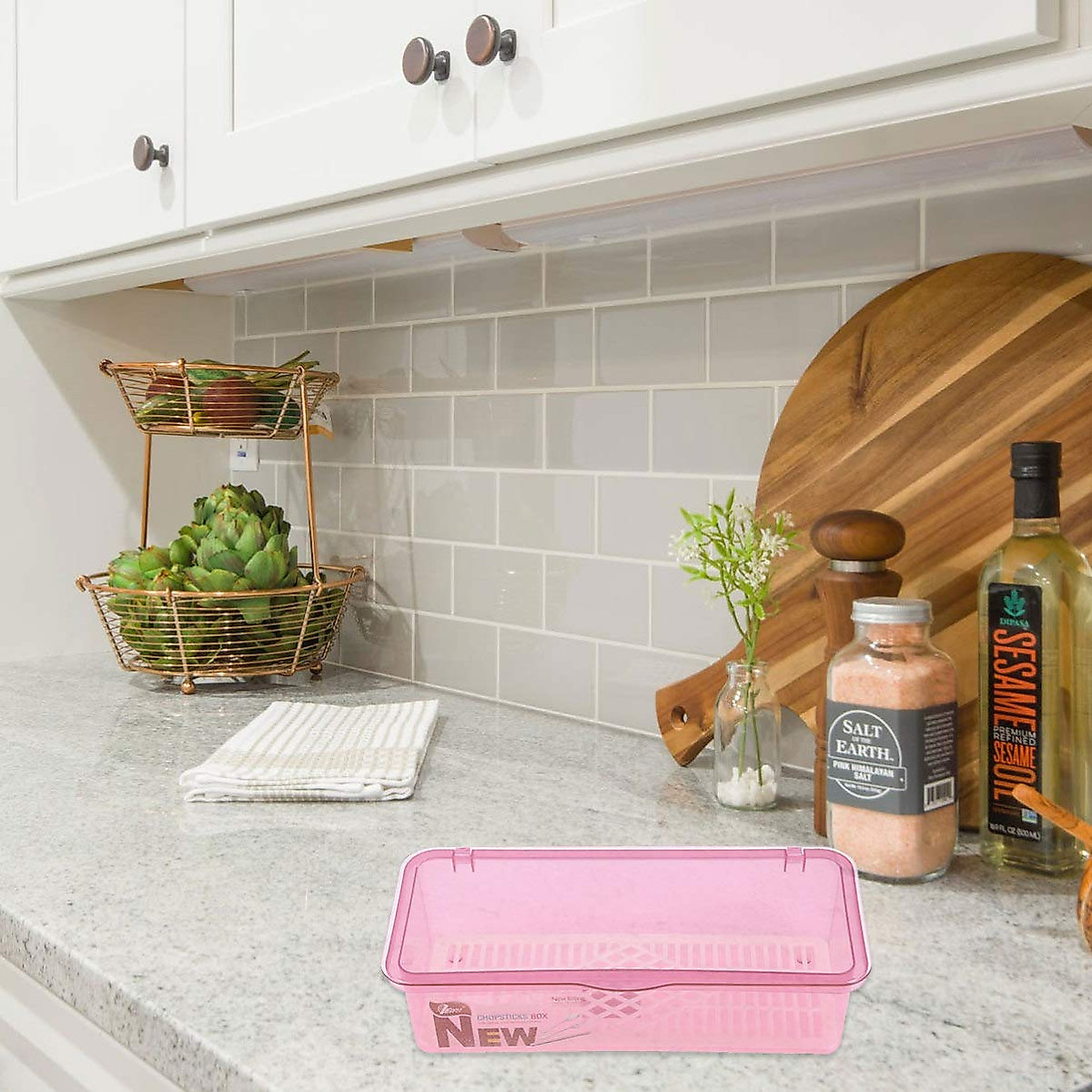 Cabilock 2pcs Kitchen Utensil Storage Container - Tableware Organizer Hygienic Chopsticks Storage Silverware With Cover Chopsticks Box Cutlery Rack Storage Box Tray