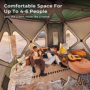 ACACIA Space Camping Tent XL, 4-6 Person Large Family Tent with 6'10'' Height, 2 Doors, 8 Windows, Waterproof Pop Up Easy Setup Hub Tent with Rainfly, Footprint for Car Camping, Glamping, Sunrise