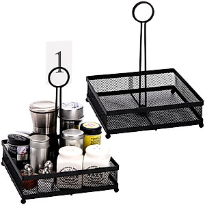 Lyellfe Set of 2 Metal Condiment Caddy, Square Table Caddy Collection with Number Card Holder, Black Tabletop Seasoning Spice Organizer for Grill Outdoors, Restaurant, Kitchen Cabinet