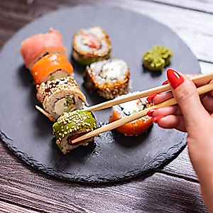 Round Slate Platter Plates, Appetizer and Cheese Plates,10”x10” Black Stone Charcuterie Boards,Sushi Mat,Cake and Pastry Tray（25x25cm,2pc）…