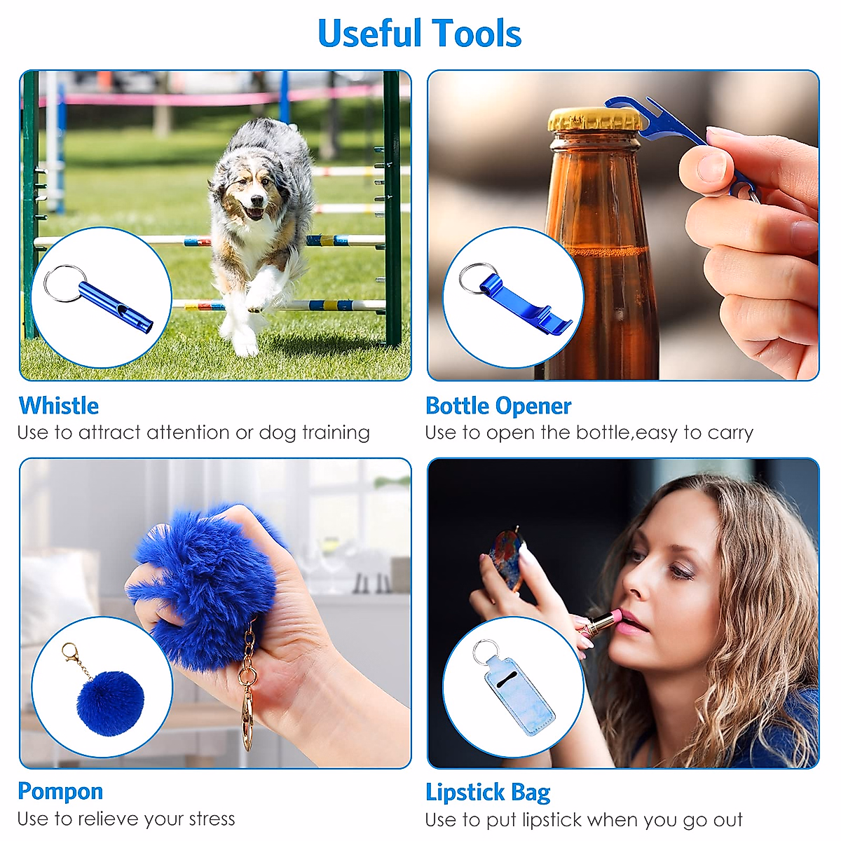 Criacr 10PCS Safety Keychain Set for Women with Personal Safety Alarm, Kids Protection Keychain with Pom Pom and Whistle