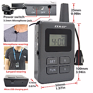 EXMAX ELGT-470 Wireless Tour Guide/Monitoring Audio System 100 Channels Groups for Tourism,Conference,Training,Church,Outdoor Scenic Spots(2 Transmitters & 30 Receivers with 32-slot Charging Case)