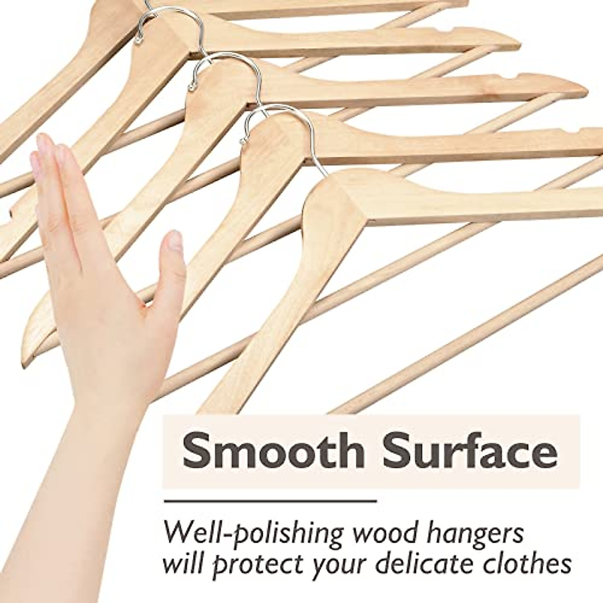 Edergoo Wood Hangers 30 Pack, Non-Slip Wooden Hangers with 360° Swivel Hook & Notches, Slim Coat Hangers for Shirt, Suit, Jacket, Dress, Natural