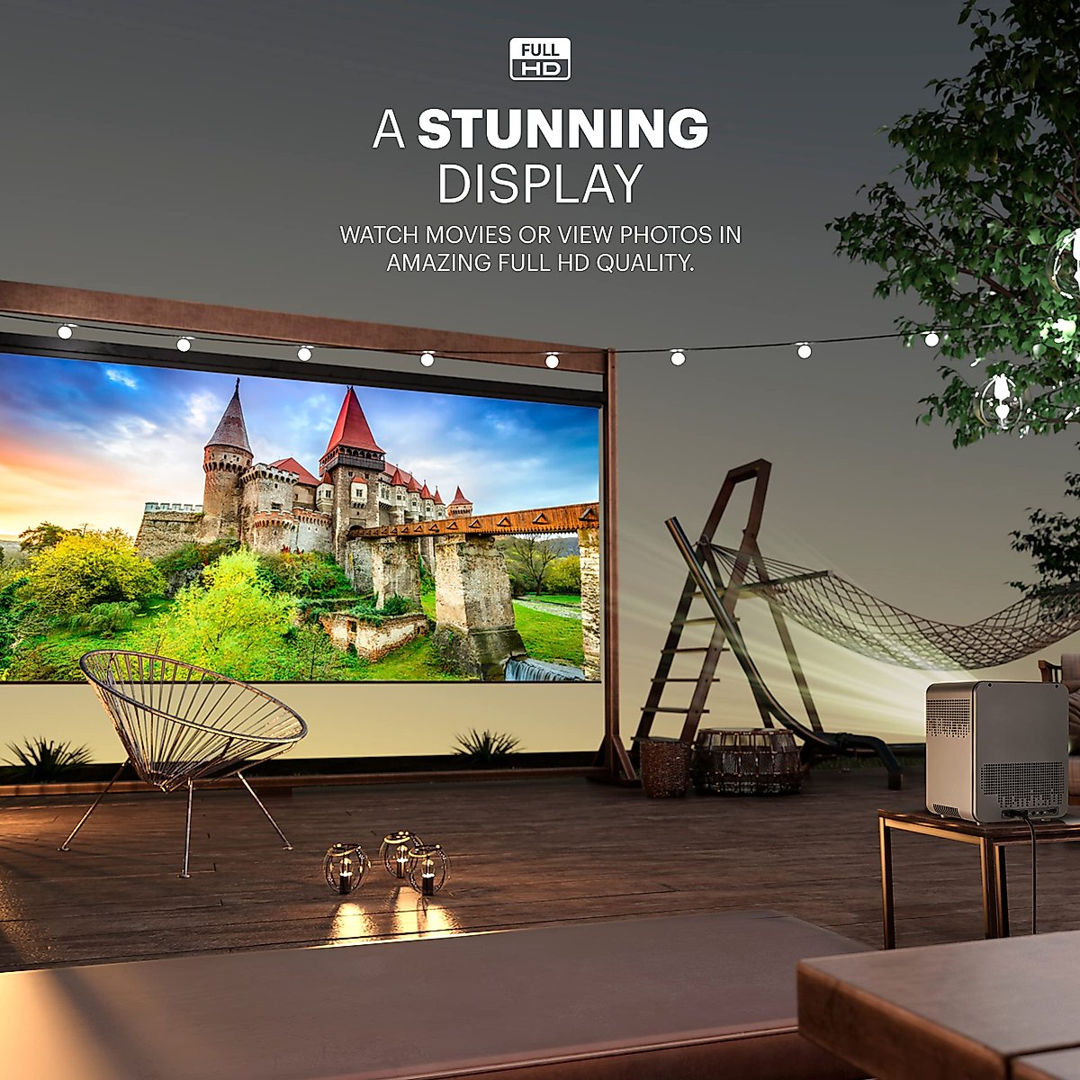 KODAK FLIK HD10 Smart Projector | Android TV 1080P FHD Video Projection System with Google Assistant, Wi-Fi, Bluetooth 5.0, HDMI, USB, Aux & Built-in dual 5W Speakers | iOS & Android