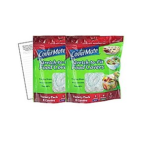Covermate Stretch-to-fit Food Covers 2pk plus Convenient Magnetic Shopping List by Harper & Ivy Designs, Reusable, Dishwasher Safe, Microwavable, BPA/PVC Free, Great for Leftovers, Heavy Duty, 3 Sizes