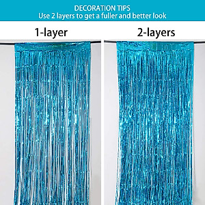 Melsan 2 Pack 3.2 ft x 8.2 ft Teal Tinsel Foil Fringe Curtains Backdrop, Sparkle Metallic Foil Curtains for Birthday Party Decoration