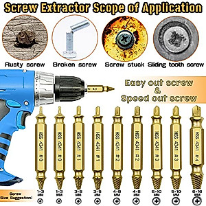 9 Pcs Damaged Screw Extractor Kit, Miuudby HSS 4341 Material Damaged & Stripped Screw Extractor Set For Easy Out And Speed Out Remover Common Size of Broken Tool And Titanium Extractor Drill Bit, Gold