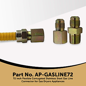 Appliance Pros Flexible Stainless Steel Gas Line for Dryer, Gas Hose Connector Kit, Comes with 1/2" OD 1/2" MIP x 1/2" FIP, Stainless Steel (GASLINE72)