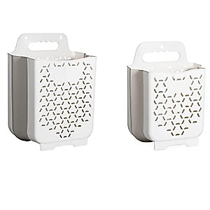 Gazechimp Wall Hanging Folding Laundry Hamper Basket Dirty Clothes Organizer Container Holder -Punch Saving Space for Bathroom Household Hotel, White Medium