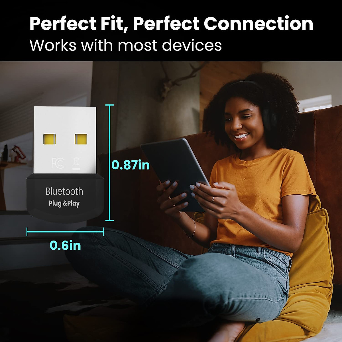 EVEO Bluetooth Adapter for PC - Plug & Play 5.1 USB Bluetooth Adapter for PC for Windows 11/10 | Bluetooth Dongle for PC for Keyboard/Mouse/Headphone/Speaker/Printer - Nano Design Bluetooth PC Adapter