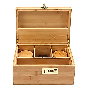 OZCHIN Large Bamboo Box with Combination Lock Decorative box for Home Locking Storage Bamboo Box