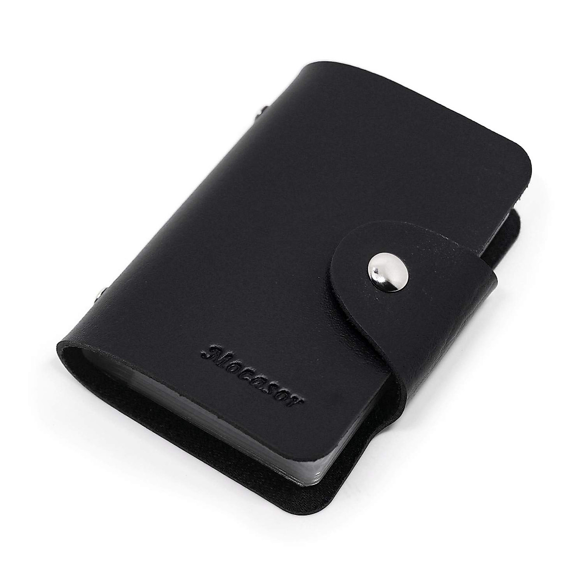 Mocasor Soft Leather Credit Card Holder for Men & Women Bank Card Case with 24 Durable Plastic Insert Slots Slim Pocket Wallet ID Card Organiser Business Card Case Purse (Black)