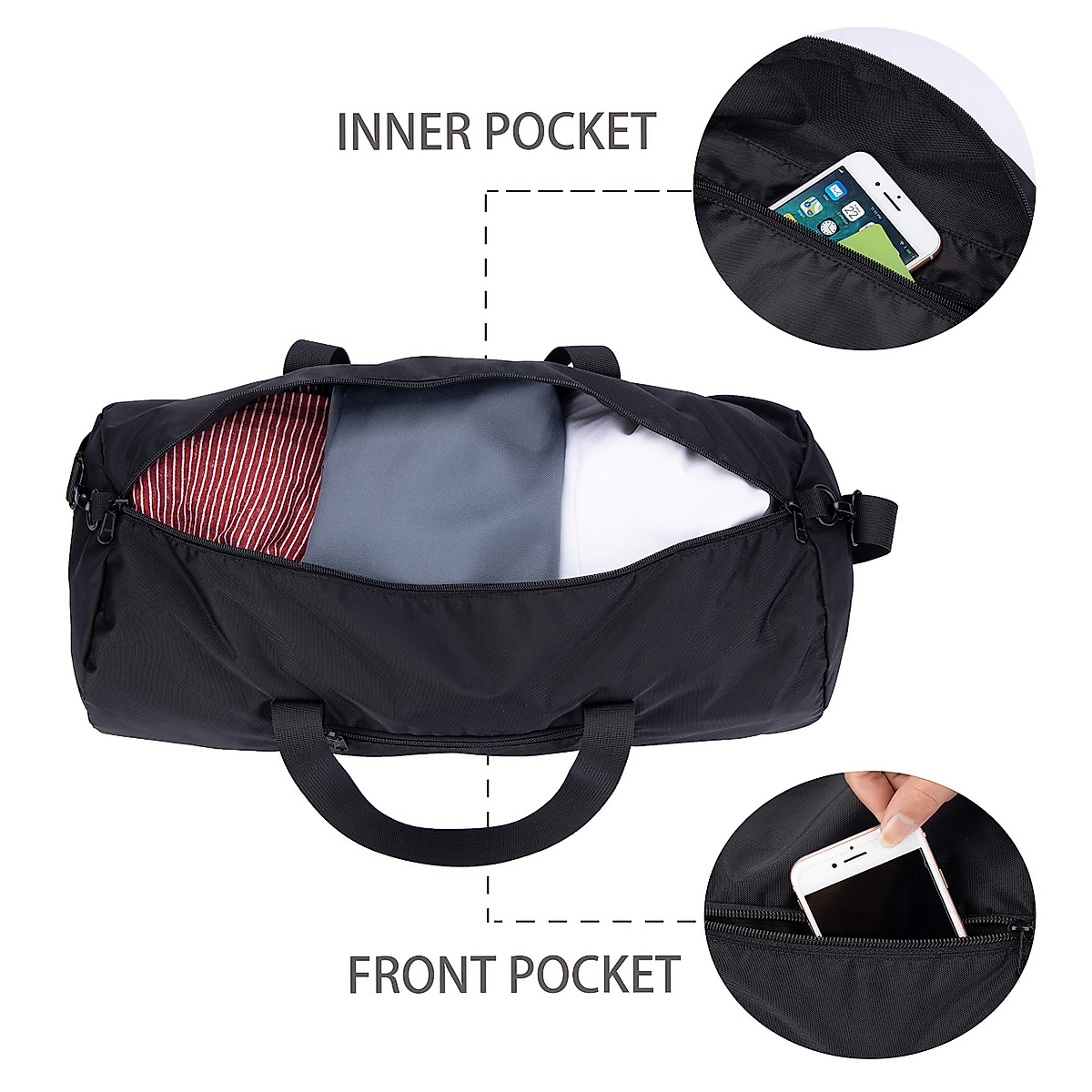 Vorspack Duffel Bag 24 Inches Foldable Lightweight Gym Bag with Inner Pocket for Travel Sports - Black