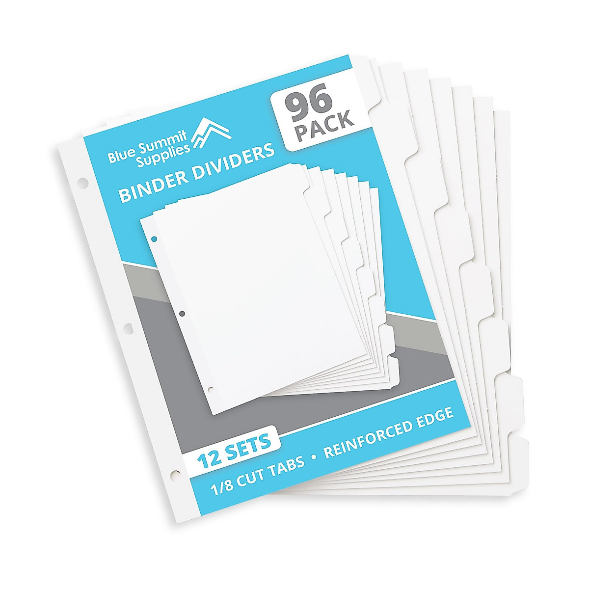 Blue Summit Supplies 3 Ring Binder Dividers with Reinforced Edge, 1/8 Cut Tabs, Letter Size, 3 Hole Punch Section Index Dividers for Binders, White, 96 Pack