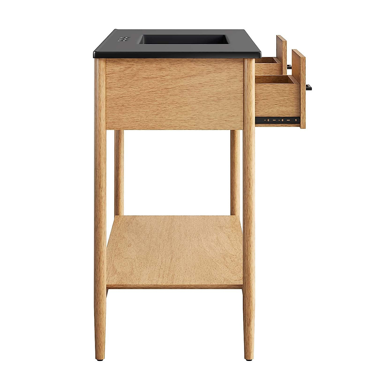 Modway Zaire 48” Mid-Century Single Bathroom Vanity Washstand in Natural Black with Ceramic Sink Basin, 48 Inches