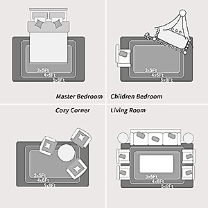 Vocrite Super Soft Fluffy Rug for Bedroom, 4'x6' Grey Shag Shaggy Area Rugs, Non-Slip Plush Furry Throw Carpet, Modern Cozy Rectangle Rug for Bedroom Classroom Nursery Dorm Living Room, Gray