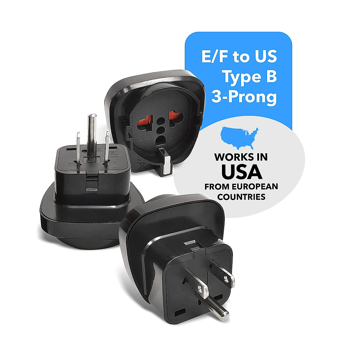 OREI Europe to US Plug Adapter, Grounded European to USA Adapter, American Outlet Plug Adapter, EU to US Adapter, Europe to USA Travel Plug Converter (3 Pack) GP-95