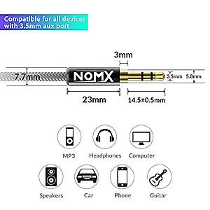 Aux Cord for Car - 3FT Long Shielded Slim Audio Auxiliary Cable - Compatible with Car Stereo, Headphones, iPhone, iPad, iPod, Samsung, Fits All Phone Case