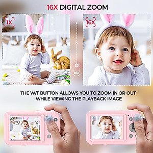 Digital Camera, FHD 1080P 44MP Kids Camera for Photography with 32GB Card, 16X Zoom Point and Shoot Digital Camera with Fill Light, Anti-Shake Compact Small Camera for Teens Boys Girls (Pink)