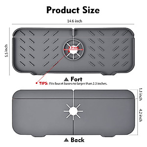 Silicone Faucet Mat for Kitchen, Sink Splash Guard, Bathroom Faucet Water Catcher Mat, Sink Draining Pad Behind Faucet, VENMATE Keep Drying Kitchen Accessories (Grey (14.6" x 5.5"))