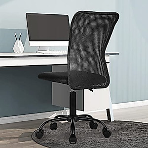 Armless Office Chair Ergonomic Computer Chair Student Desk Chair Height Adjustable Home Office Chair with Wheels Mid-Back Mesh Chair Swivel Task Chair for Small Space Bedroom, Black