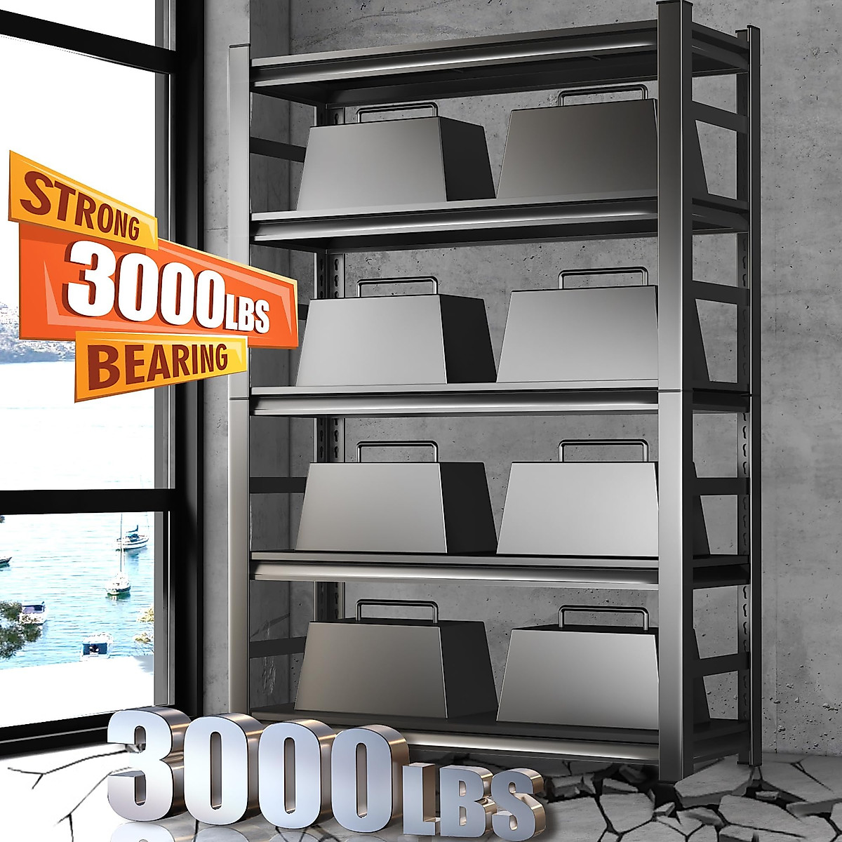 78"H/48"W Garage Shelving Unit and Storage-Easy Assembly Metal Shelves 5-Tier Rack|Heavy-Duty Adjustable Shelf|Steel Rust-Resistant Shelves for Industrial,Warehouse,Basement,Workshop Organization