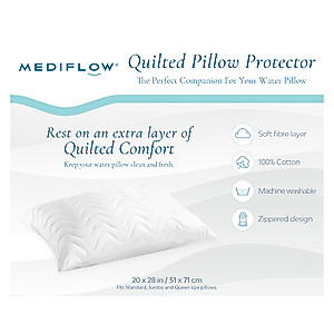 Mediflow Quilted Pillow Protector: Get Zippered Protection from dust and allergens and add a Layer of Luxury and Comfort to Any Pillow White 1'8" x 2'4"
