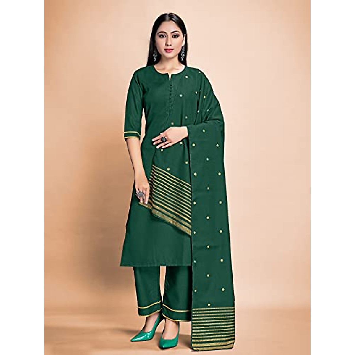 Indian Kurti for Womens With Pant Dupatta | Rayon Foil Printed Dress Kurtis Kurta For Women Dress Green