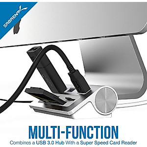 SABRENT Premium 3 Port Aluminum USB 3.0 Hub with Multi-in-1 Card Reader (12" Cable) for iMac, All MacBooks, Mac Mini, or Any PC (HB-MACR)