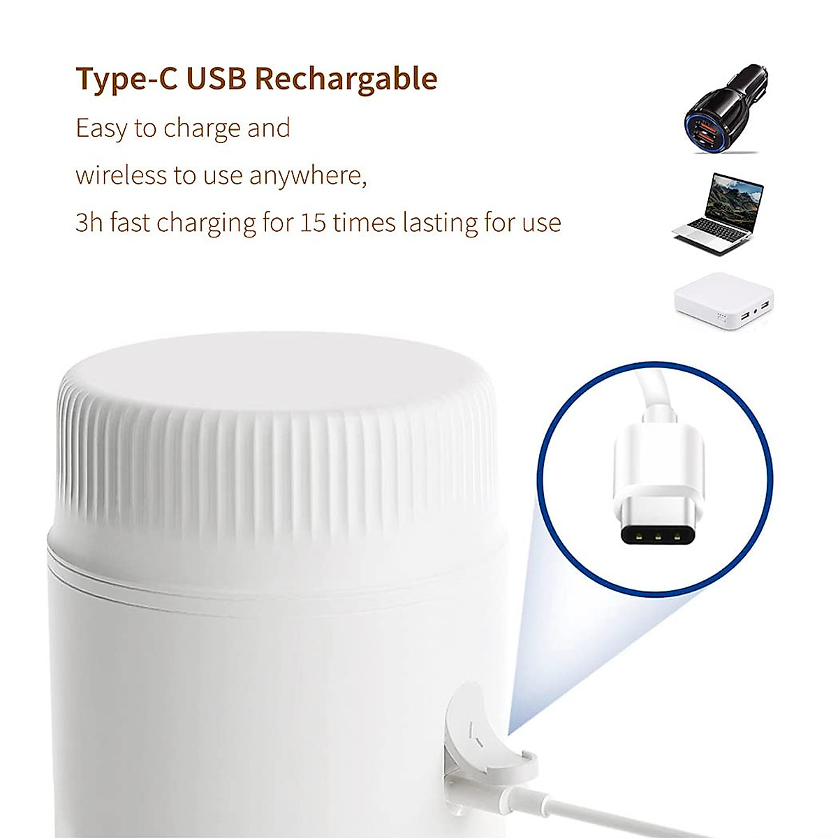 NDMUS 3 in 1 Portable Blender 12oz Juicer Machine with USB Type-C Rechargeable Multifunctional Juice Cup for Shakes and Smoothies, White, 90x170x230mm (MN550A)