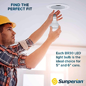 SUNPERIAN BR30 LED Bulb, 8.5W=65W, 4000K Cool White, 800 Lumens, Dimmable Flood Light Bulbs for Recessed Cans, Enclosed Fixture Rated, Damp Rated, UL Listed, E26 Standard Base (4 Pack)
